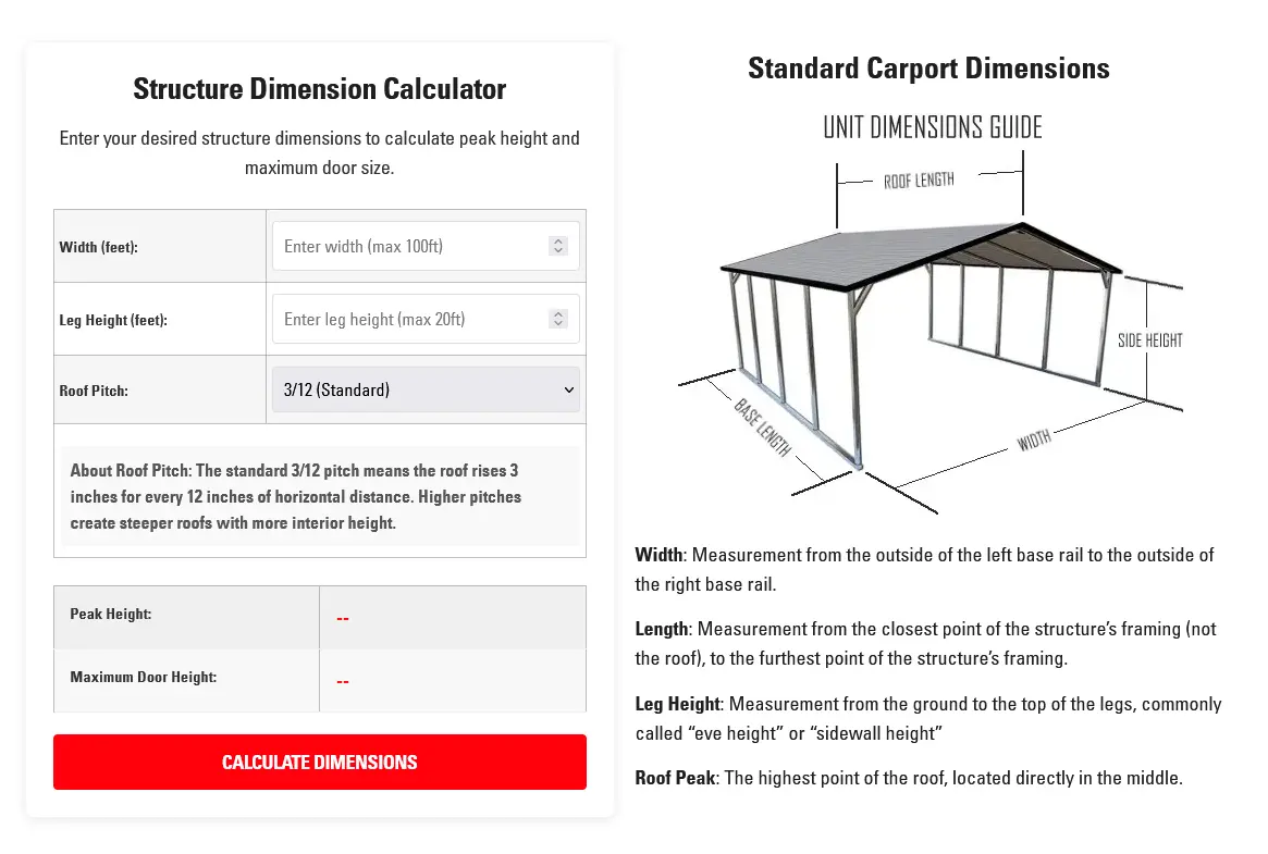 Peak Height & Door Size Calculator: Metal Buildings & Carports